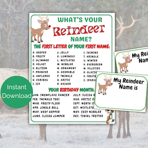 What's Your Reindeer Name Game + Name Tags, Christmas Party Game ...