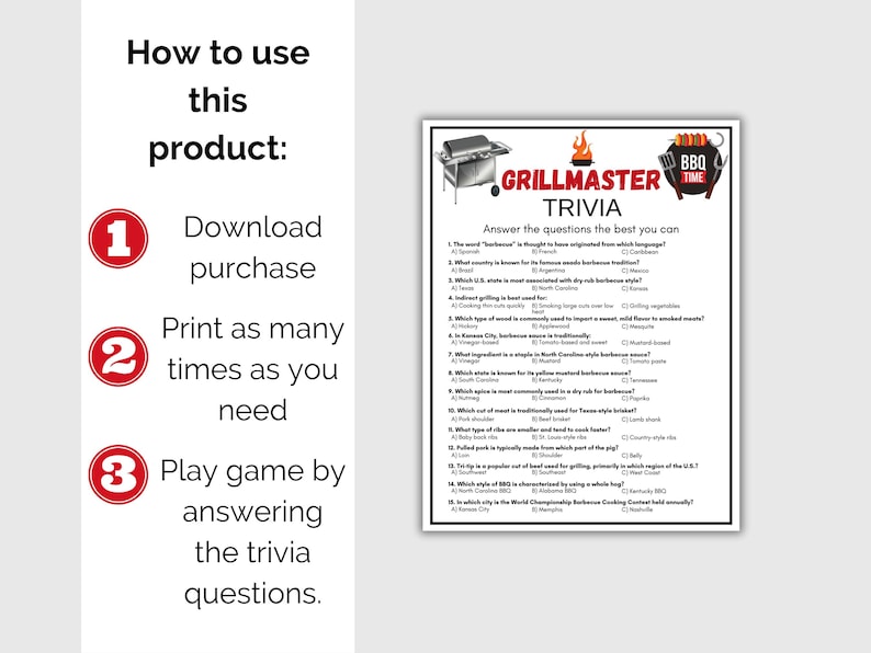 Grillmaster Trivia Game, BBQ Trivia, I Do BBQ Activity, BBQ Party Games ...