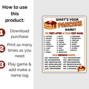 What's Your Pancake Name Game + Name Tags, Pancake Party Game, Pancake ...