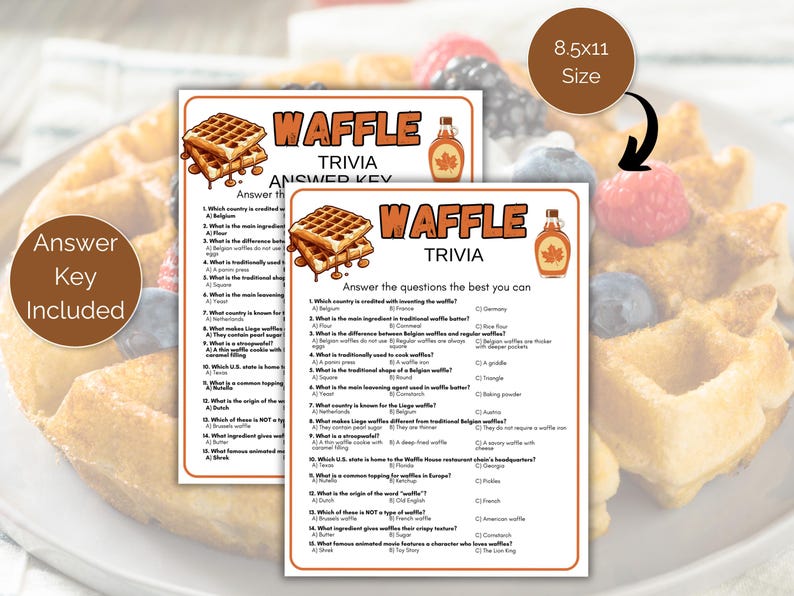 Waffle Trivia Game, Printable Waffle Quiz, National Waffle Day Activity ...