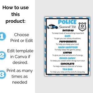 Editable Police Officer Survival Kit Gift Tags, Law Enforcement ...