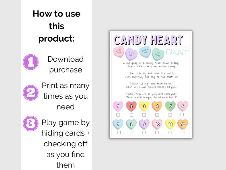 Valentines Day Candy Heart Scavenger Hunt for Kids, Printable ...