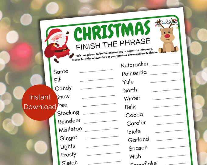 Christmas Finish the Phrase Game, Printable Christmas Party Games ...