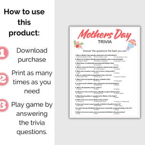 Mothers Day Trivia Game, Printable Mothers Day Quiz, Mothers Day Party ...