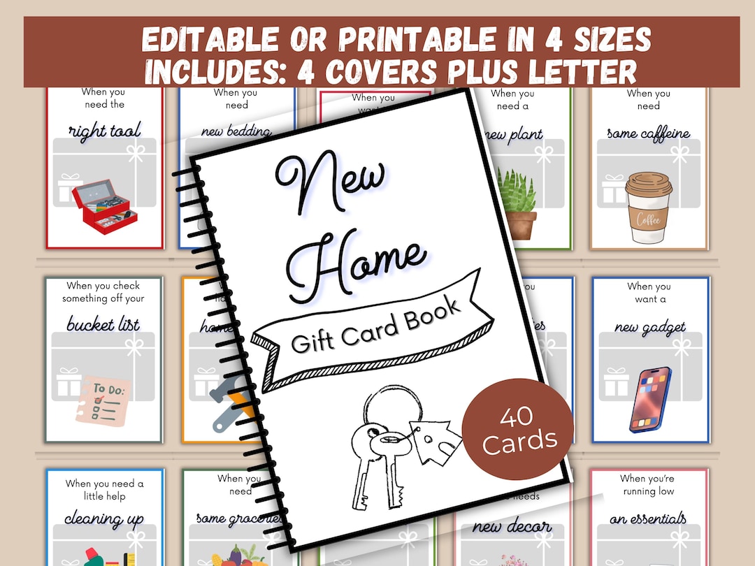New Home Gift Card Book Editable or Printable, Housewarming Gift Card ...