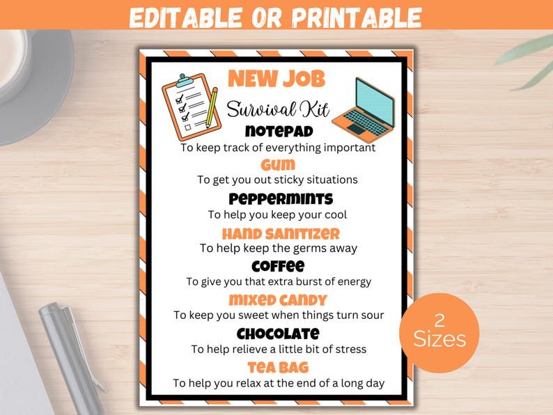 Editable New Job Survival Kit Gift Tags, New Job Congratulations Gift ...
