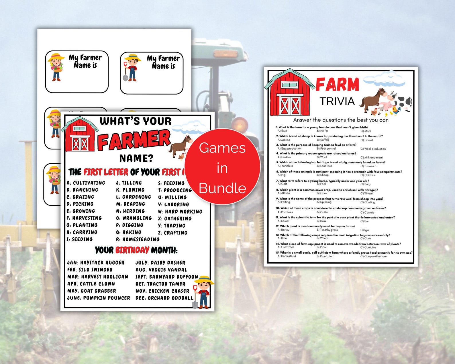 Farm Game Bundle, 9 Printable Farm Birthday Party Games for Kids, Farm ...