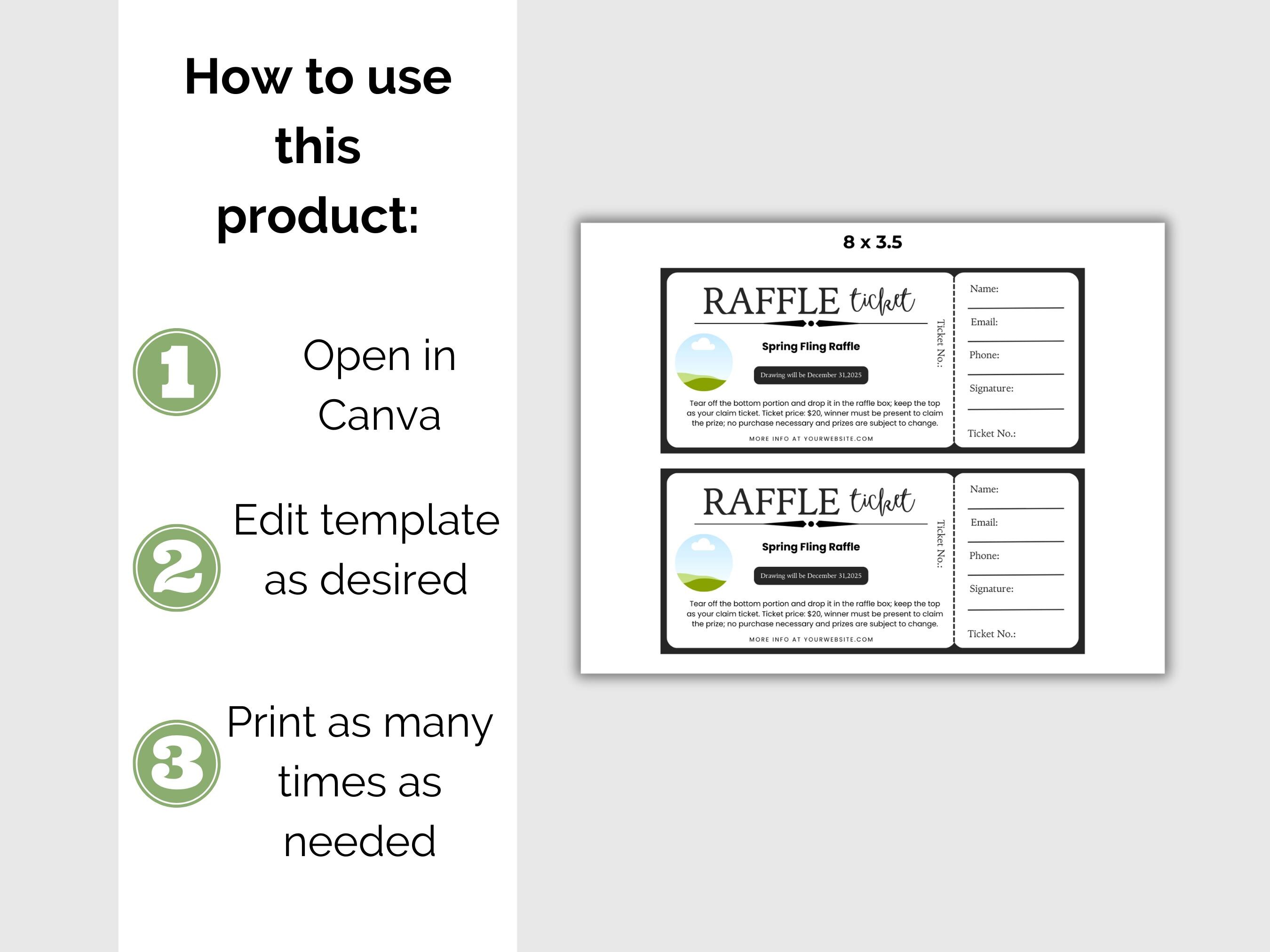 Editable Raffle Ticket Template, Raffle Ticket Form, DIY Charity Raffle ...