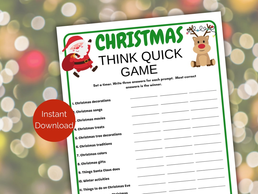Christmas Think Quick, Fun Christmas Game, Holiday Think Quick Game ...