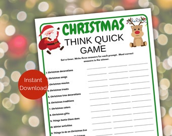 Christmas Think Quick Game, Printable Christmas Game, Christmas ...