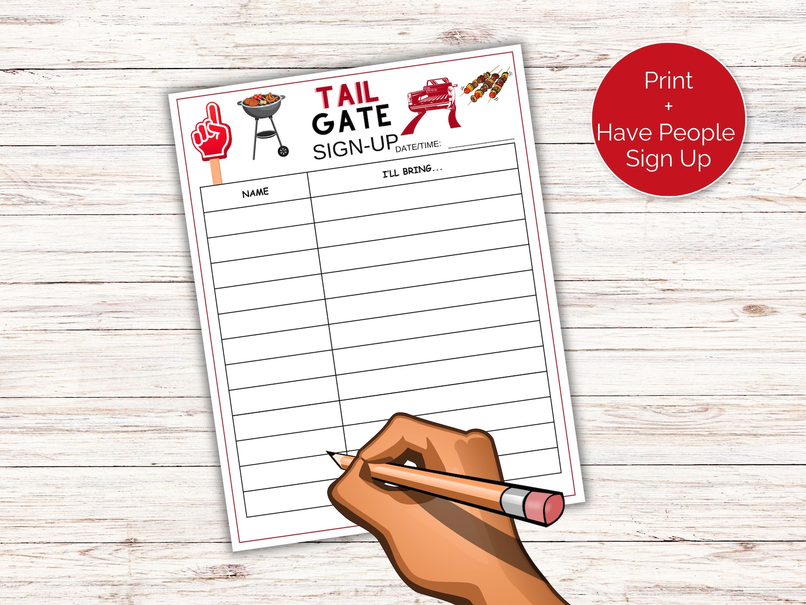 Tailgate Sign up Sheet, Printable Tailgate Party Potluck Sign up Form ...