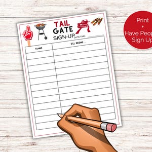 Tailgate Sign up Sheet, Printable Tailgate Party Potluck Sign up Form ...