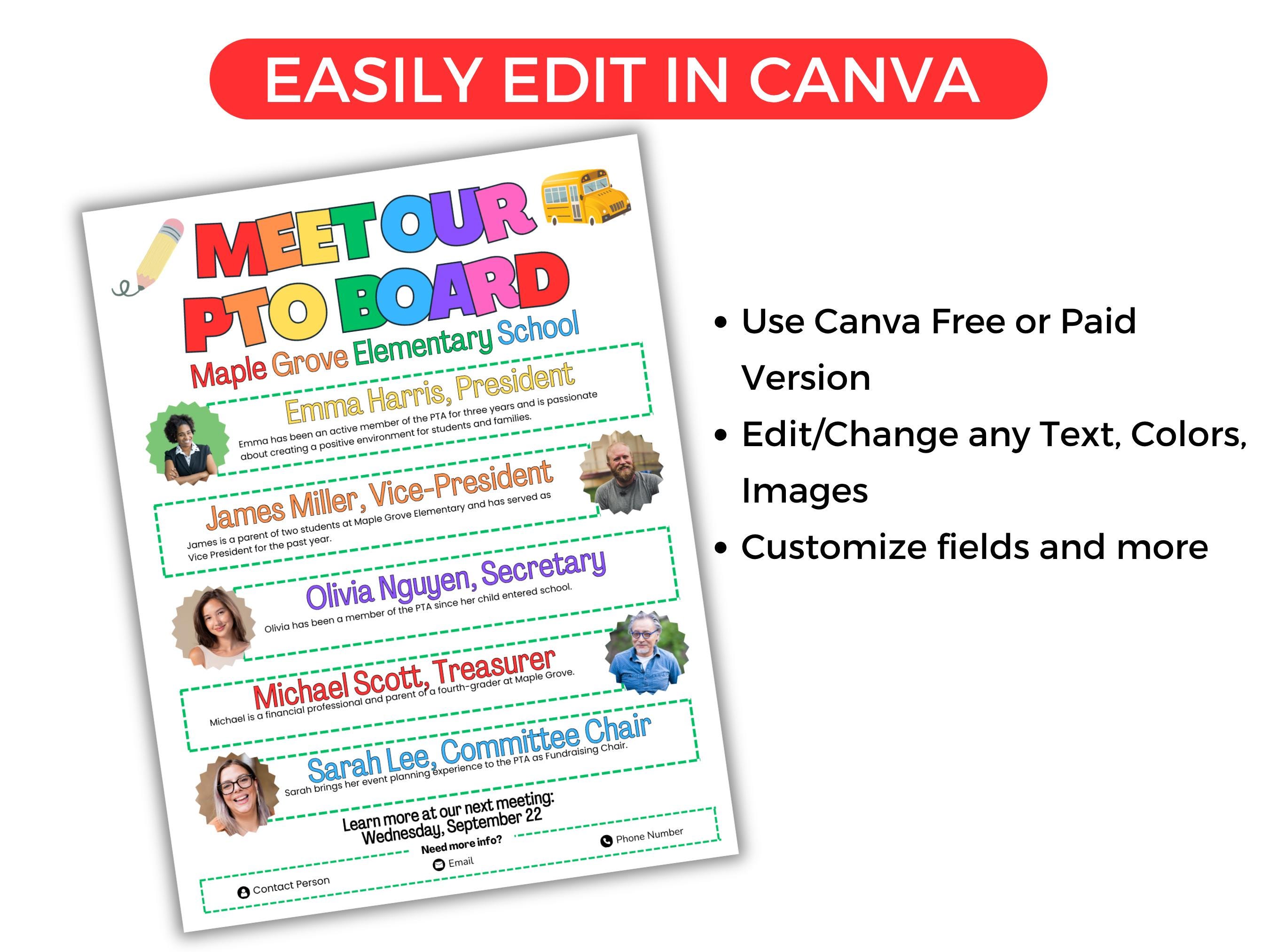EDITABLE Meet the PTA PTO Board Flyer Template, Pta Volunteer Board ...