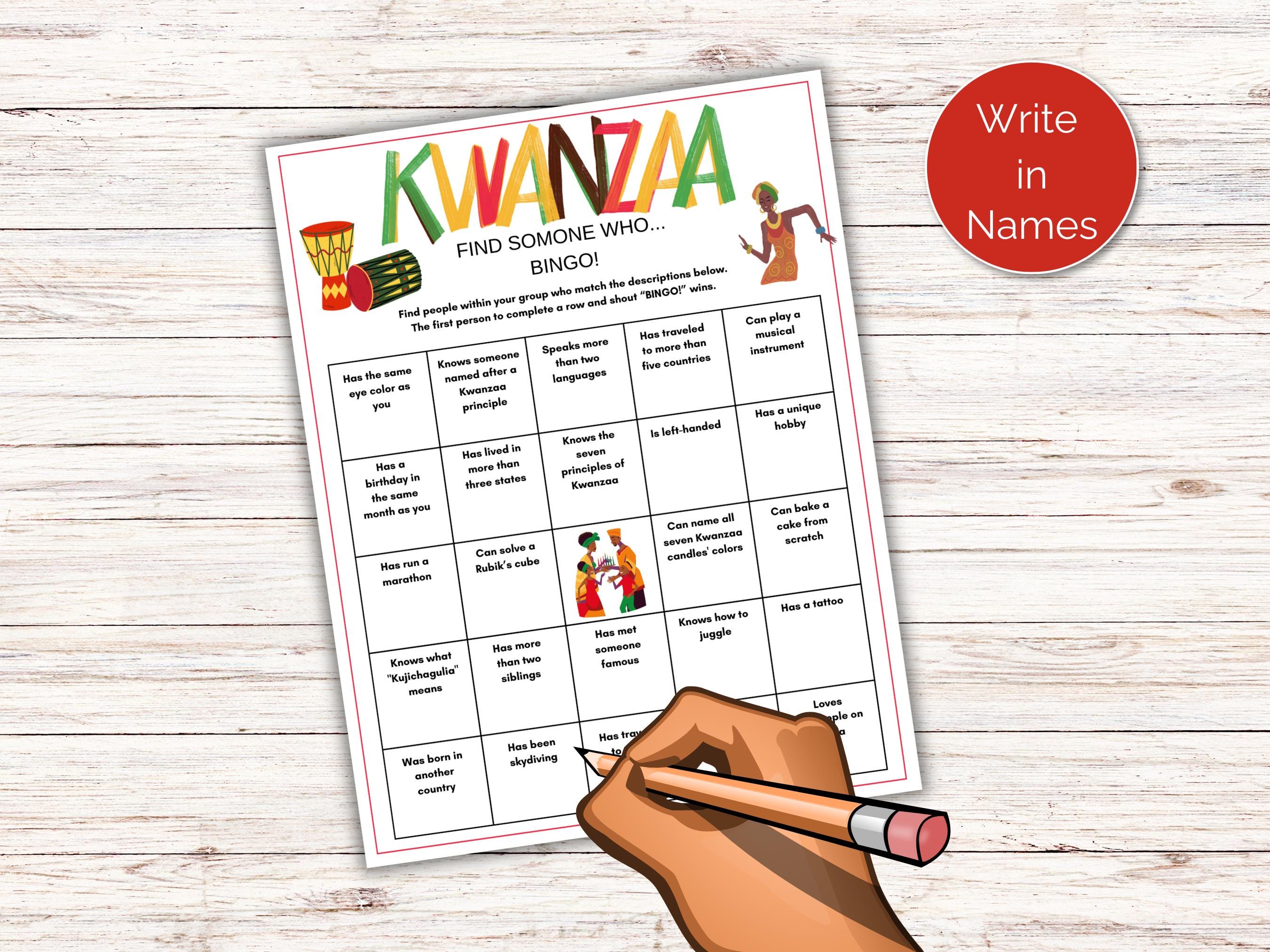 Kwanzaa Find Someone Who Game, Printable Kwanzaa Party Mix and Mingle ...