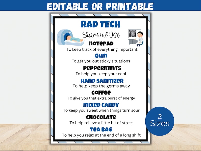 Editable Radiology Tech Survival Kit Gift Tags, Radiologic Technologist ...