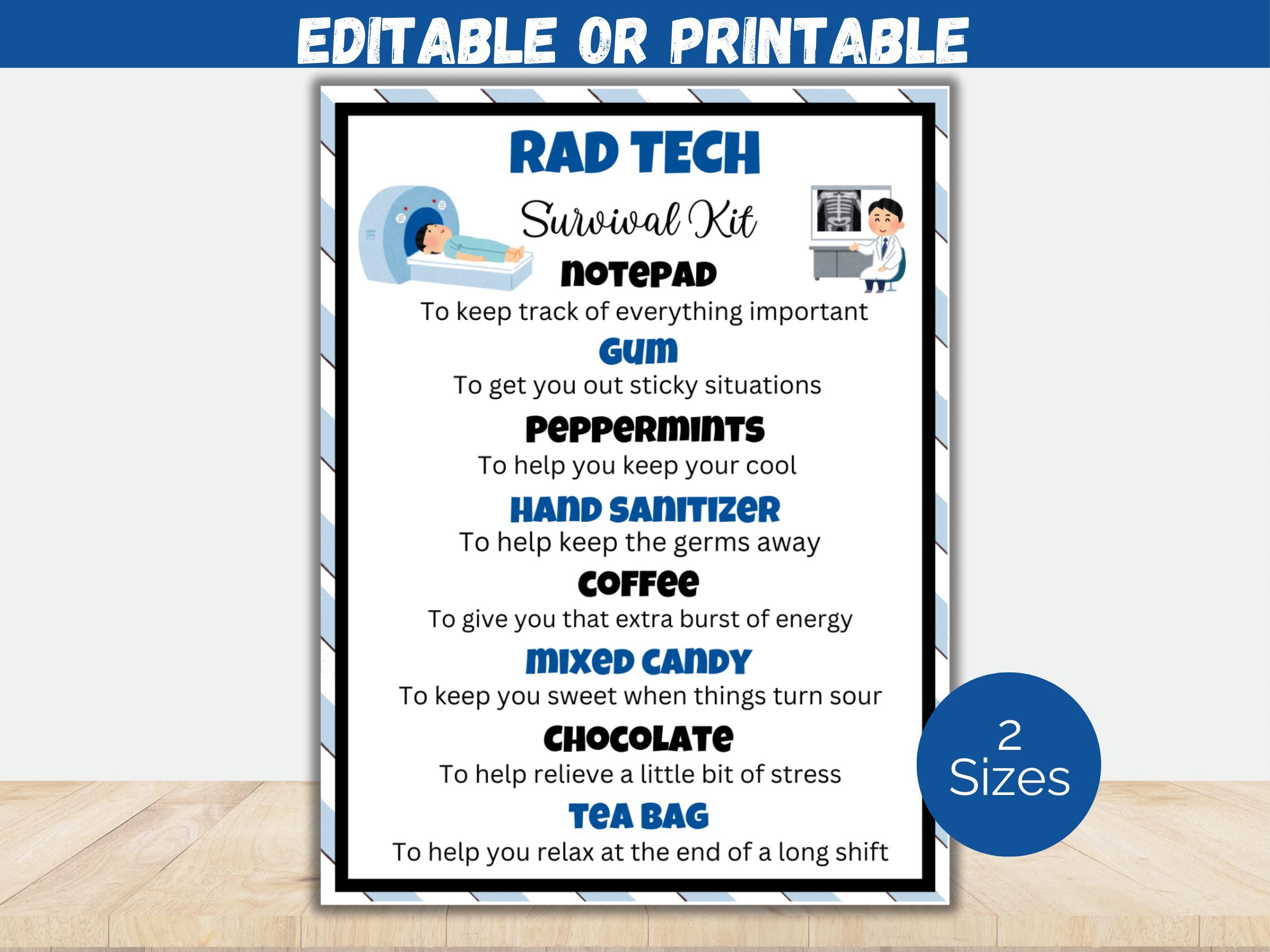 Editable Radiology Tech Survival Kit Gift Tags, Radiologic Technologist ...