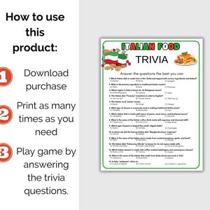 Italian Food Trivia Game, Italian Food Quiz, Pasta Trivia for Kids and ...