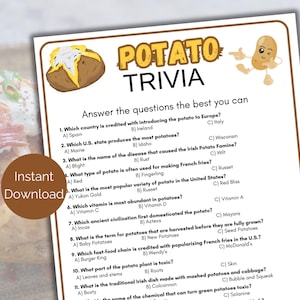 Potato Trivia Game, Potato Quiz, Printable Potato Bar Game for Kids ...