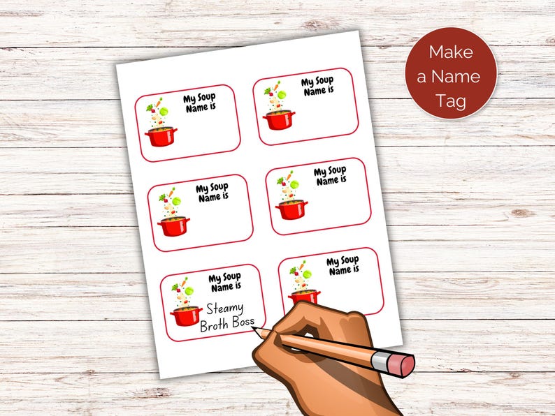 What's Your Soup Name Game + Name Tags, Printable Soup Cook-off Party ...