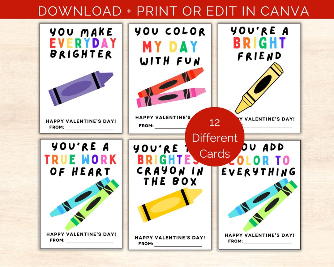 Editable Crayon Valentine Cards, 12 Printable Crayon Valentines for ...