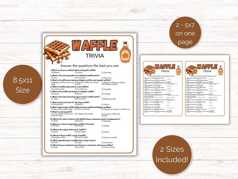 Waffle Trivia Game, Printable Waffle Quiz, National Waffle Day Activity ...