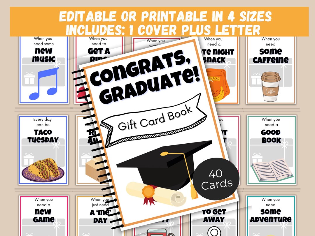 Graduation Gift Card Book Editable or Printable, Last Minute Gift for ...
