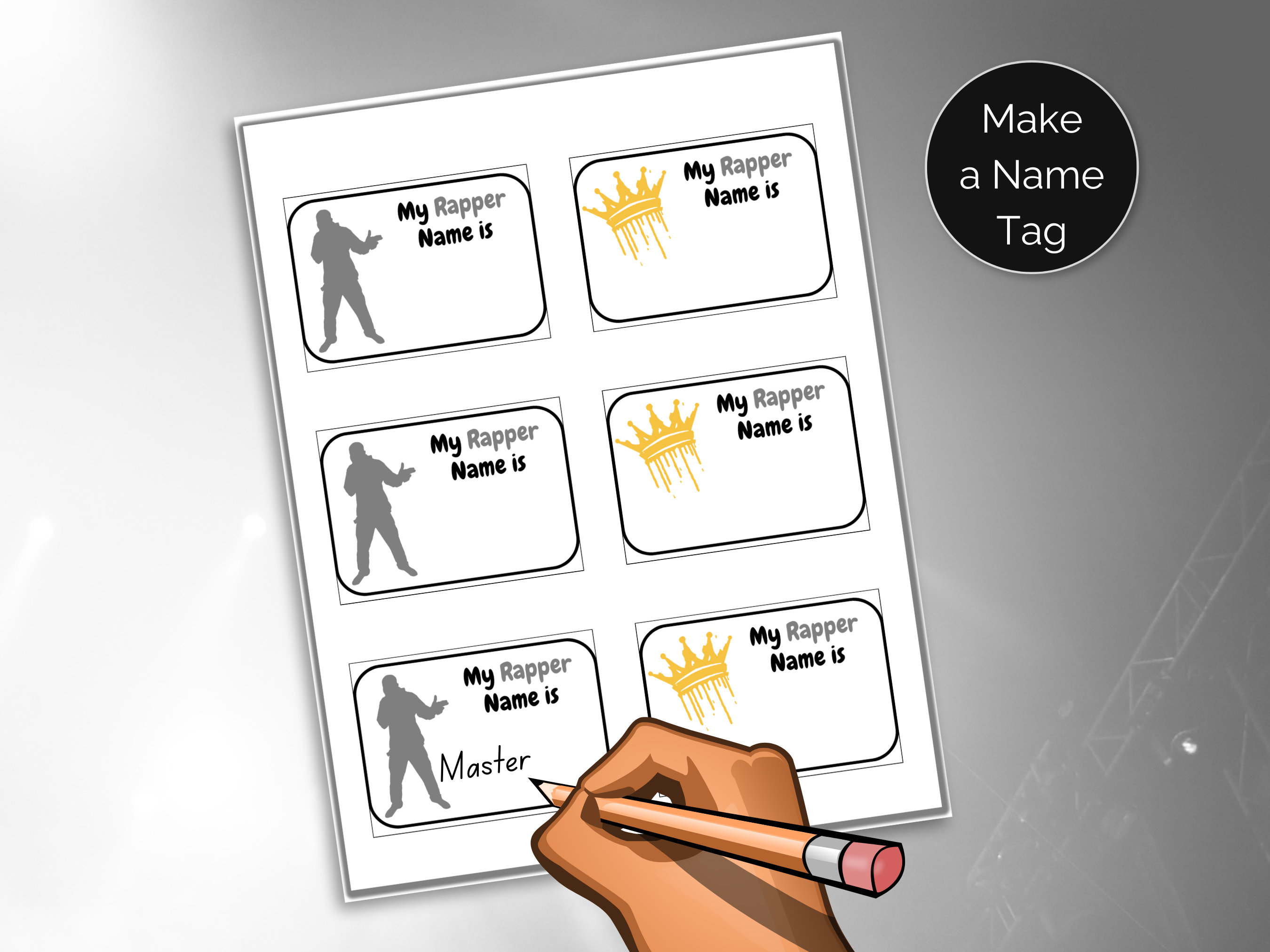 What's Your Rapper Name Game + Name Tags, Hip Hop Party Game, Rap ...