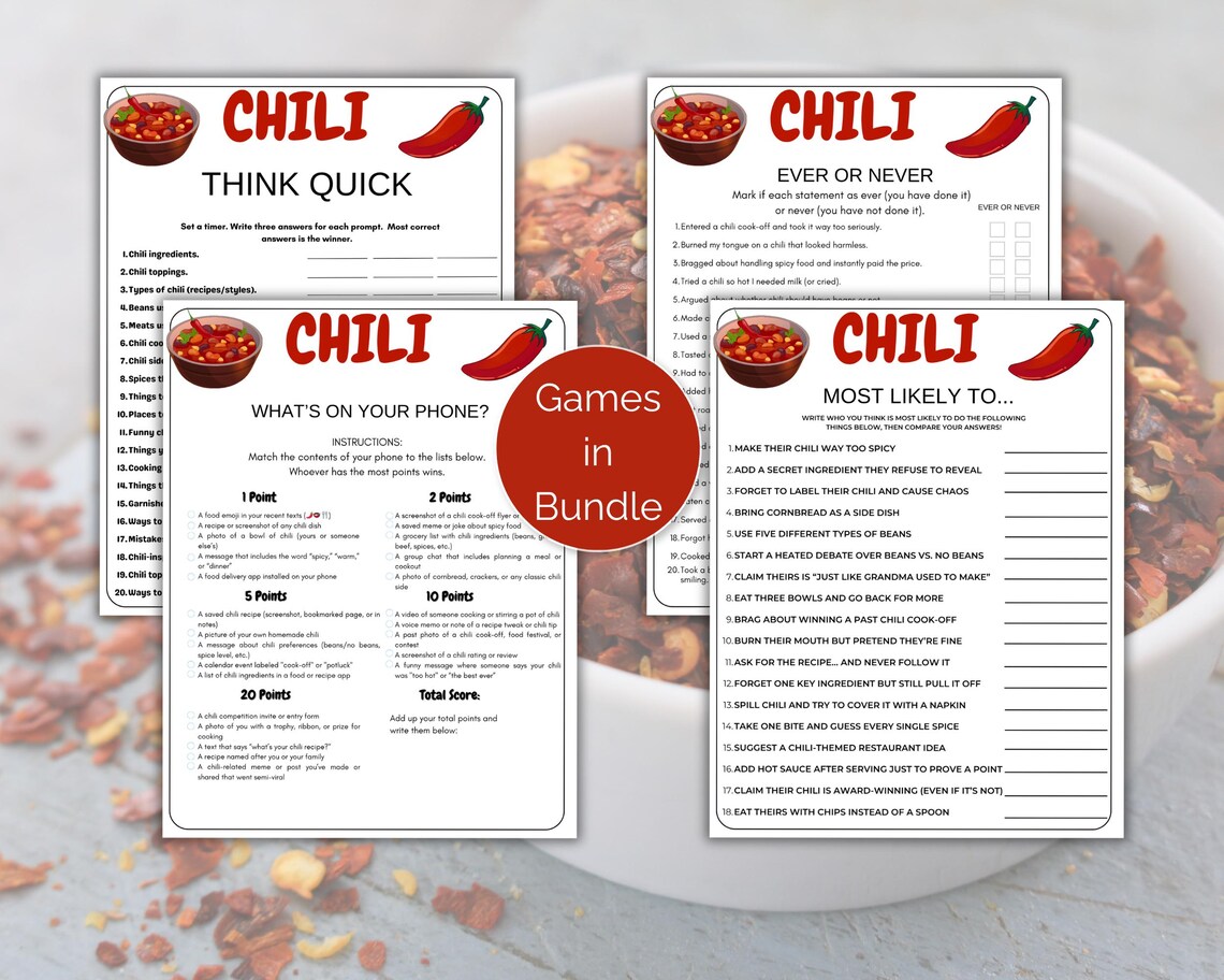 Chili Game Bundle, 16 Printable Chili Cook-off Games, Chili Party Games ...