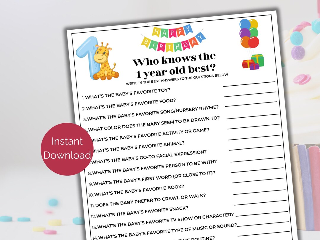 Who Knows the One Year Old Best Game, Printable Baby's First Birthday ...