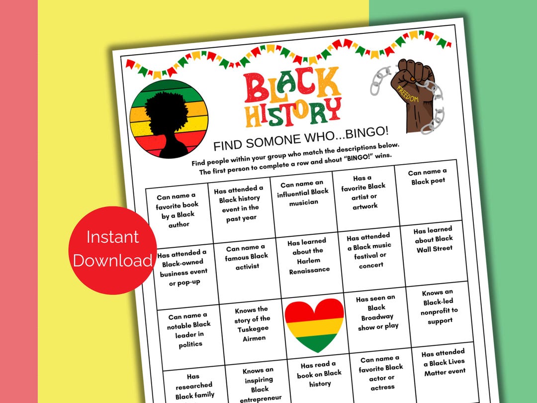 Black History Find Someone Who Game, Black History Party Mix and Mingle ...