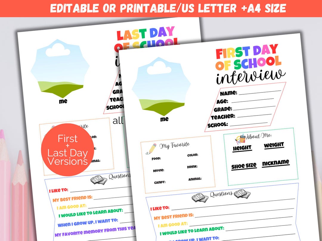 Editable All About Me First and Last Day of School, First Day of School ...