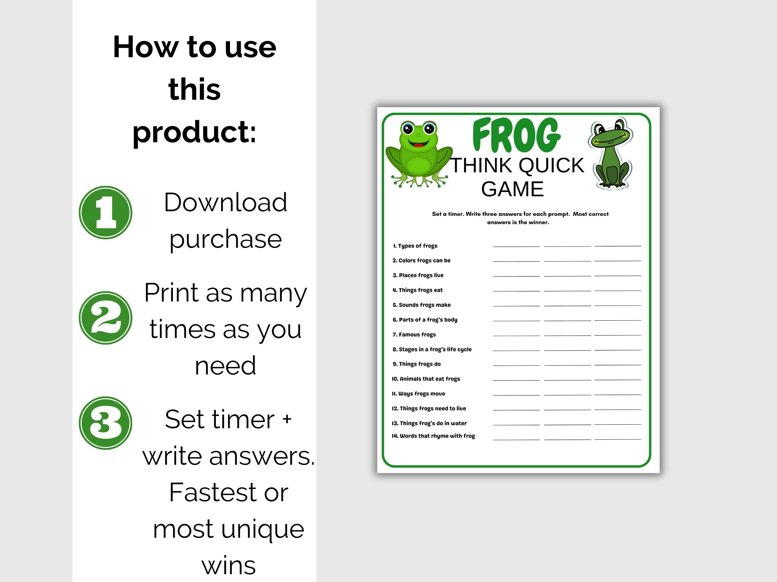 Frog Think Quick, Frog Birthday Party Idea, Frog Printable Activity for ...