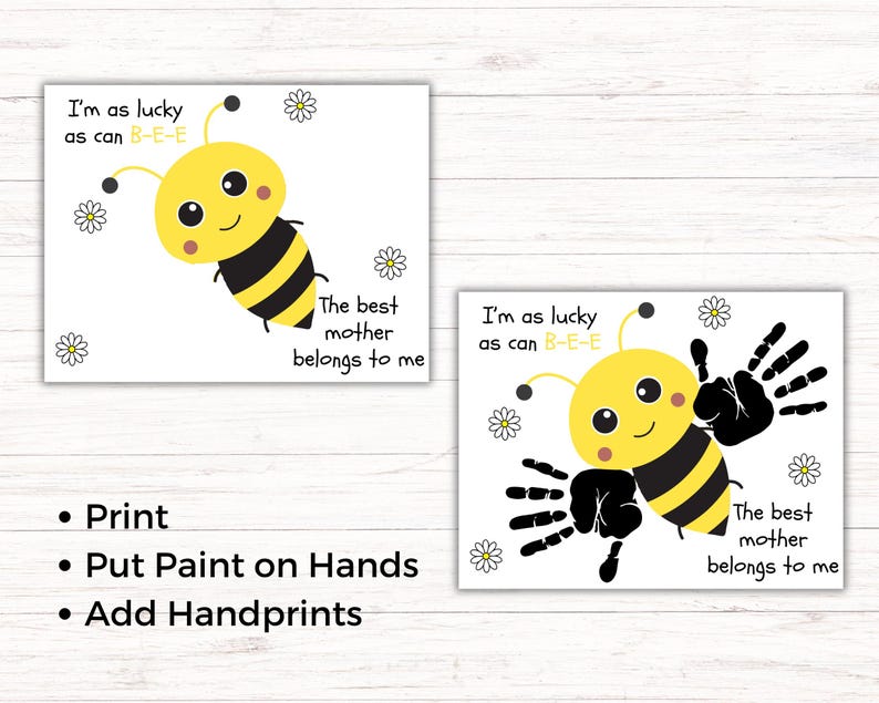 Bee Mom Handprint Art, Mother's Day Handprint Craft for Toddlers, Mom ...