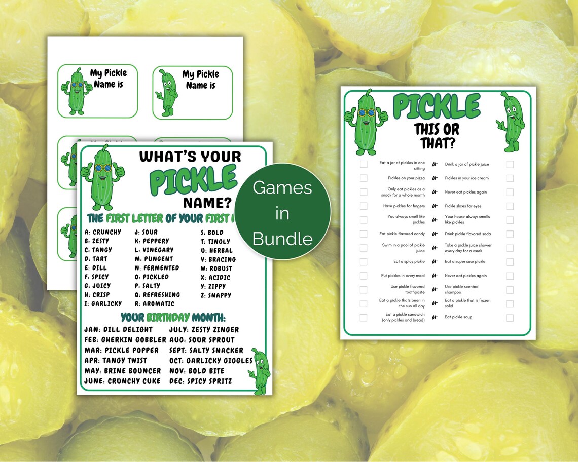 Pickle Games Bundle, Pickle Themed Party Activity, Party Party Games ...