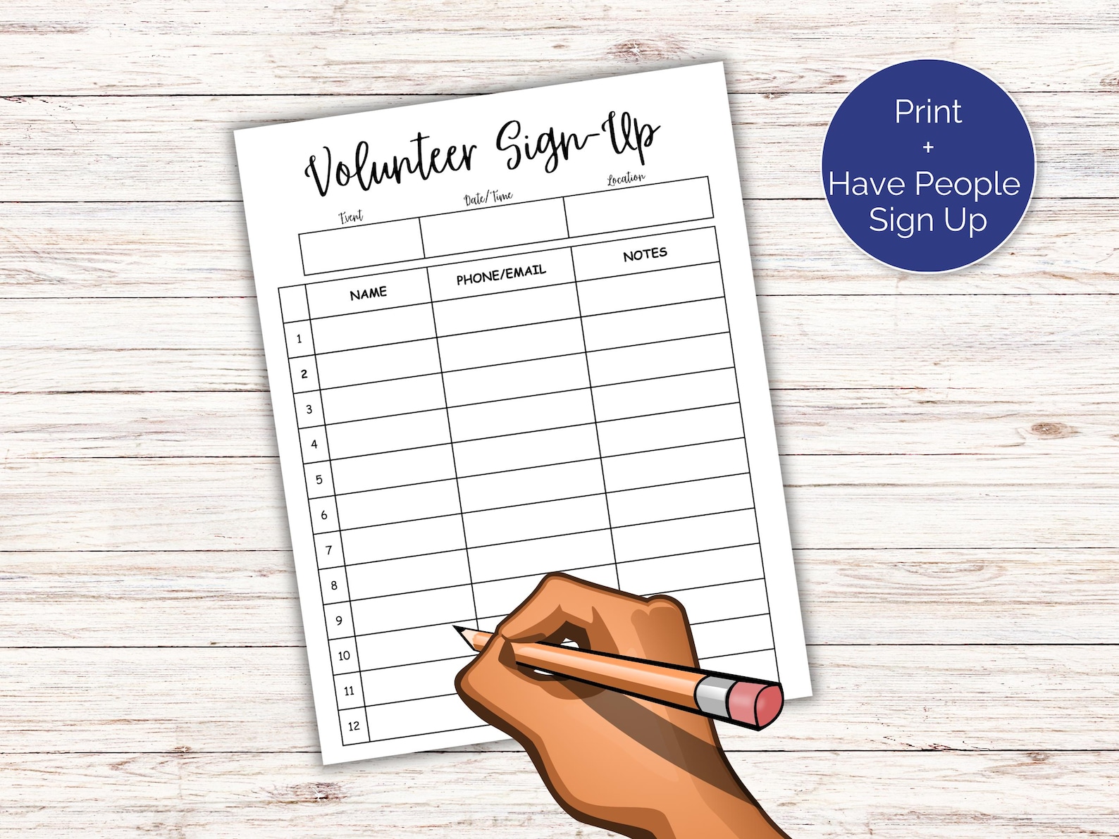 Volunteer Sign up Sheet, Printable Volunteer Signup List, Volunteer ...
