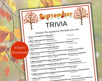 September Trivia Game, Printable September Quiz, Fall Party Games, Fall ...