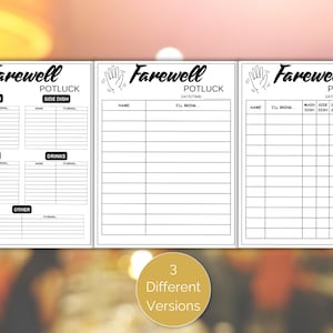 Farewell Potluck Sign up Sheet, Printable Going Away Party Potluck Sign ...