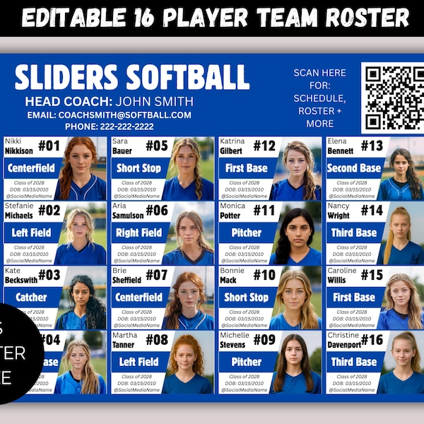 Softball Player Profile Template - Etsy