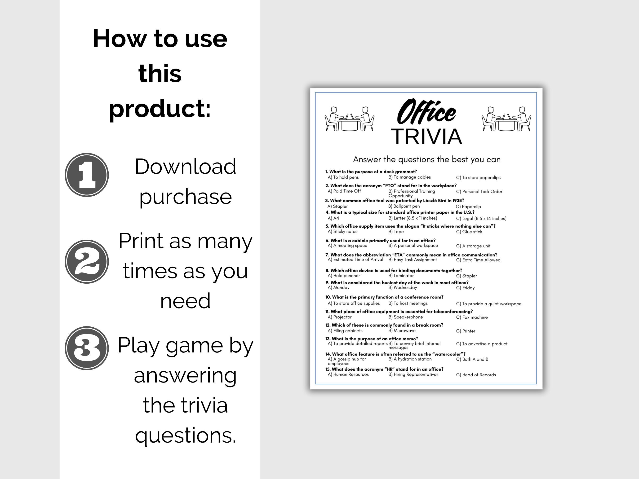 Office Trivia Game, Coworker Quiz, Printable Office Team Building Games, Coworker Activity ...