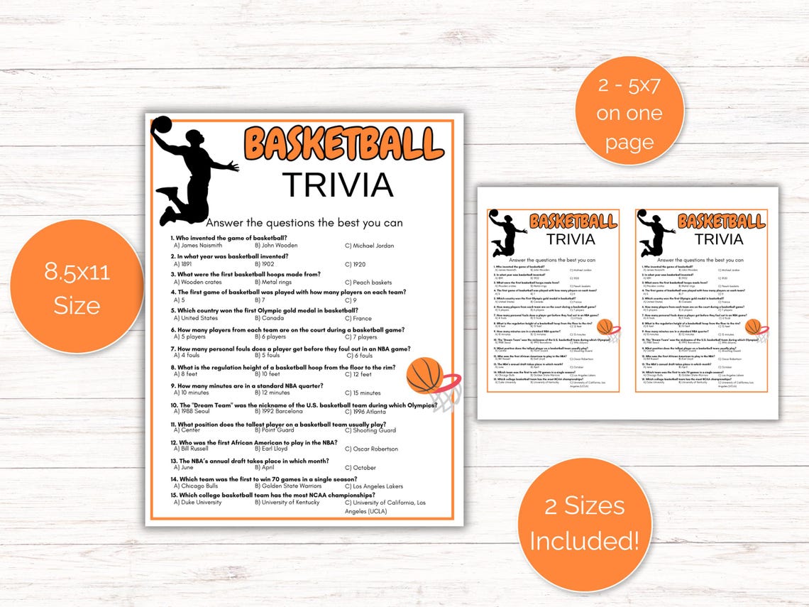 Basketball Trivia Game, Basketball Quiz, Basketball Tailgate Party Game ...