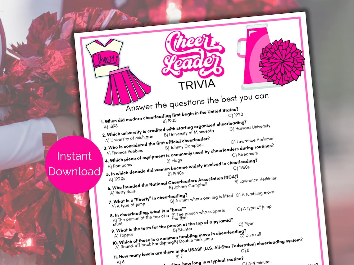Cheerleading Trivia Game, Cheerleading Quiz, Printable Cheerleader ...