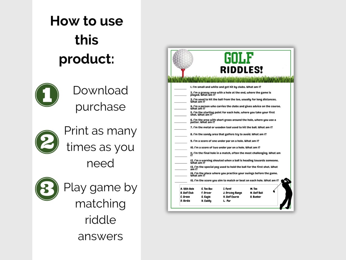 Golf Riddles, Printable Golf Activity, Golf Month Game, Golf Team Party ...