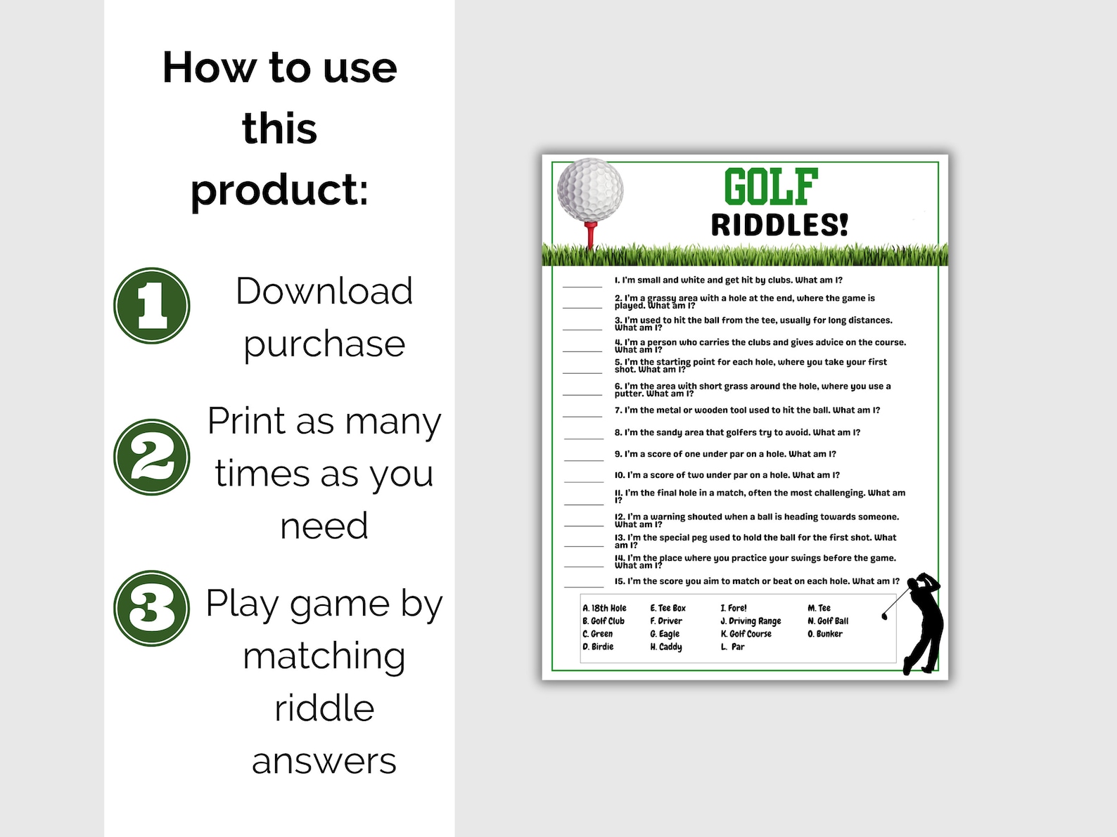 Golf Riddles, Printable Golf Activity, Golf Month Game, Golf Team Party ...