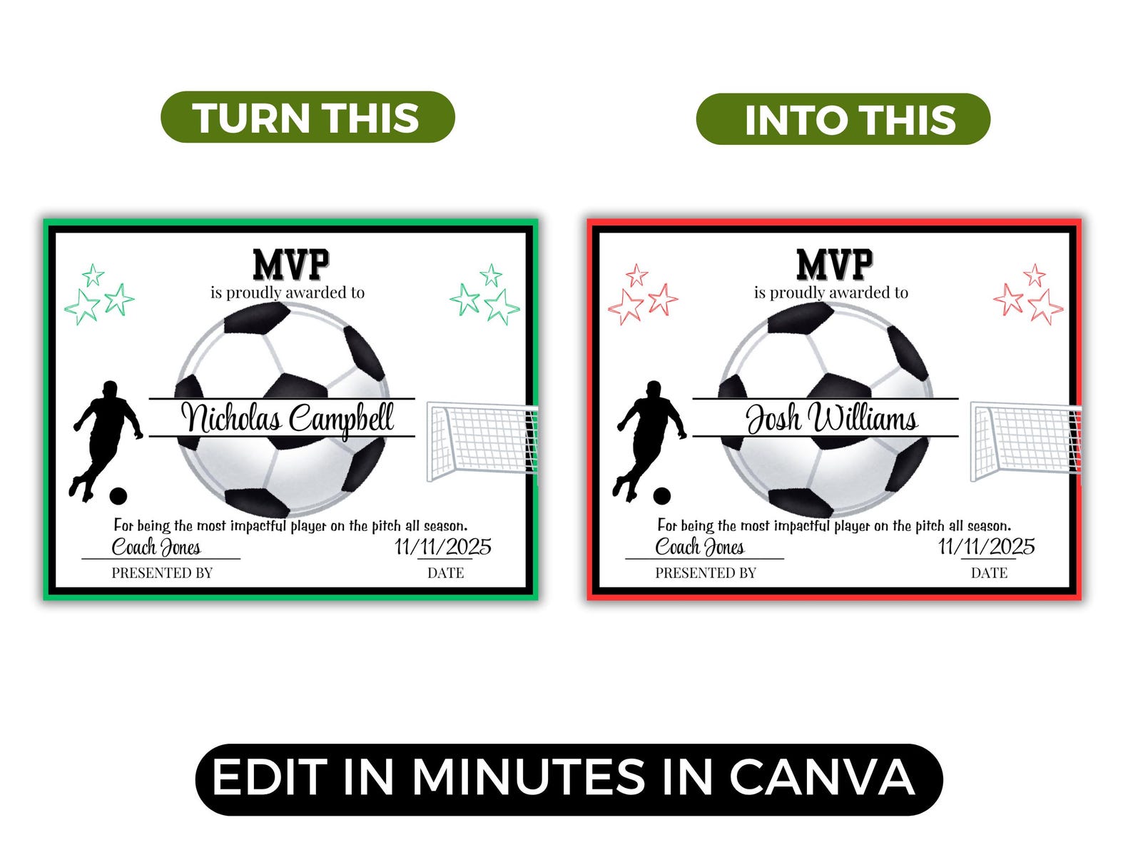Editable Soccer Award Certificates, 101 Printable End of Season Soccer ...
