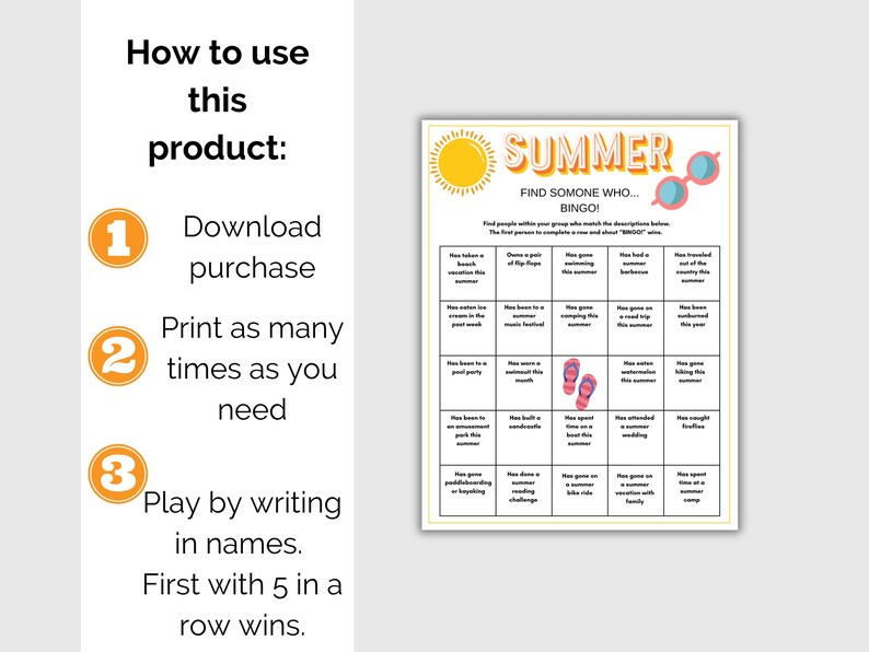 Summer Find Someone Who Game, Printable Summer Party Mix and Mingle ...