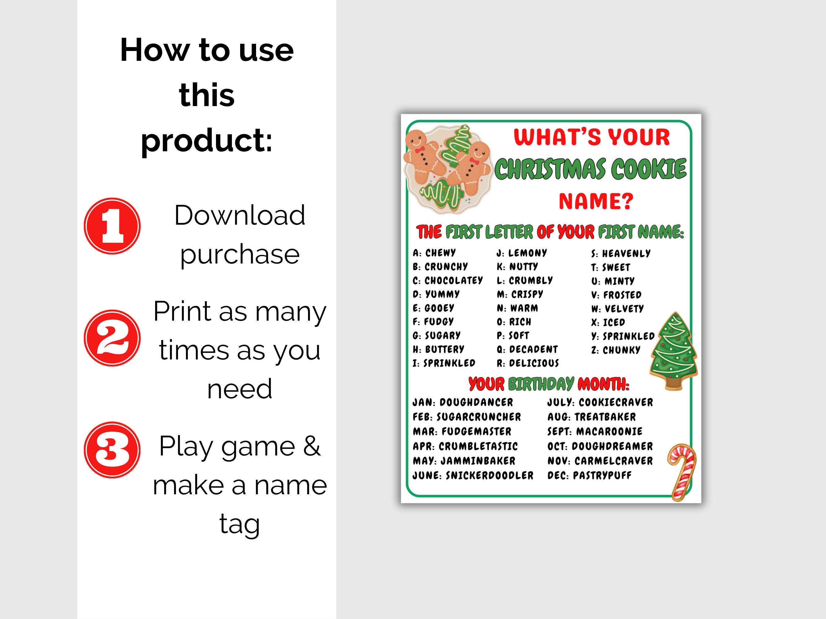 What's Your Christmas Cookie Name Game + Name Tags, Cookie Exchange ...