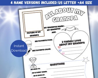 All About My Grandpa Questionnaire, All About My Papa, Grandpa Fathers ...