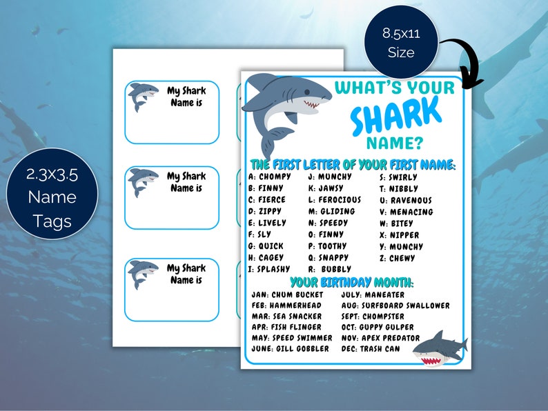 What's Your Shark Name Game Name Tags, Shark Birthday Party Activity ...