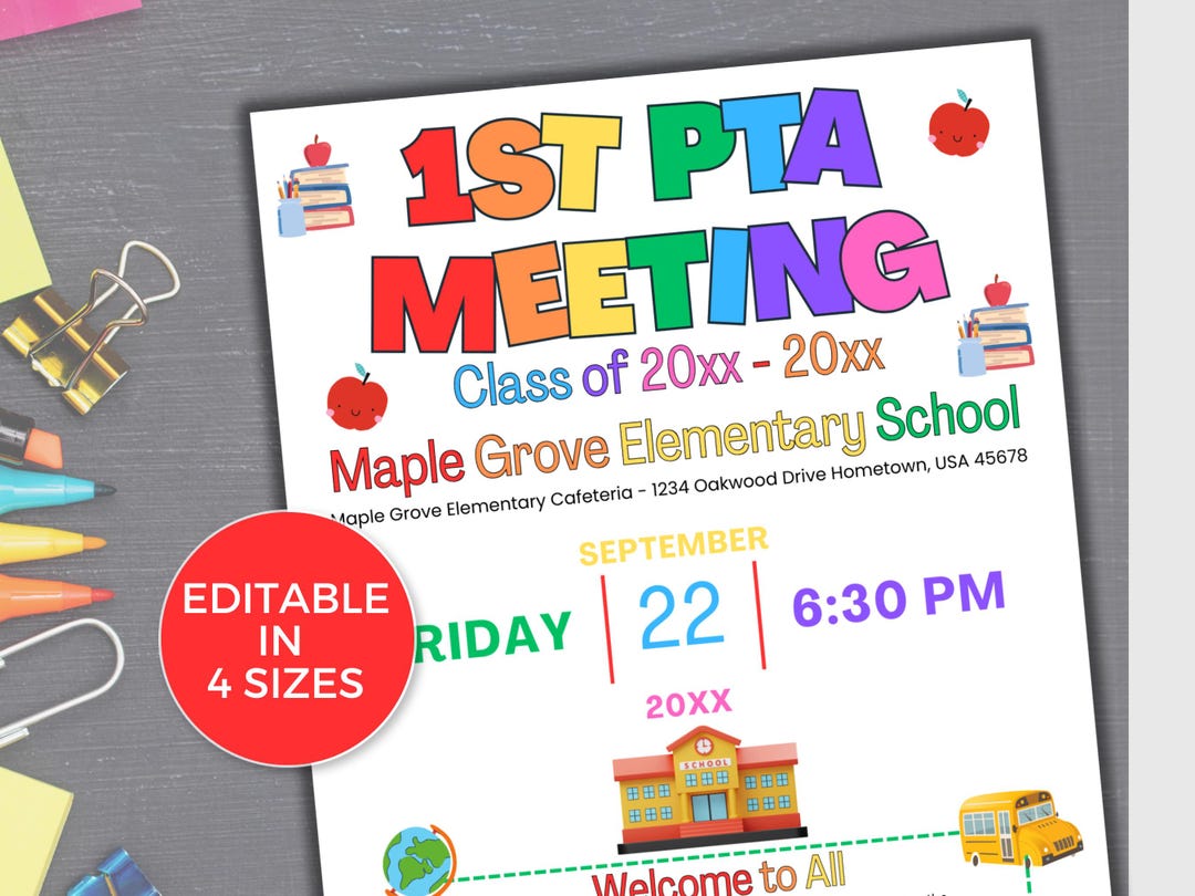 EDITABLE PTO PTA First Meeting Flyer Template, Pto/pta Information ...