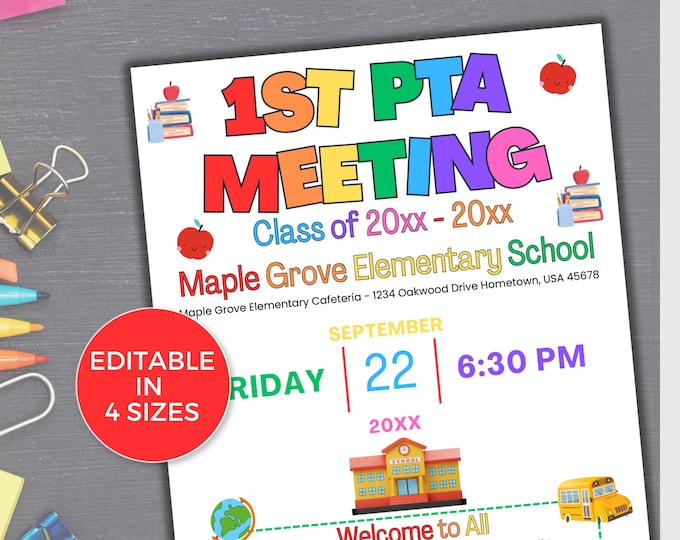 Editable PTA PTO Meeting Flyer | Canva Parent Group Invitation Template ...